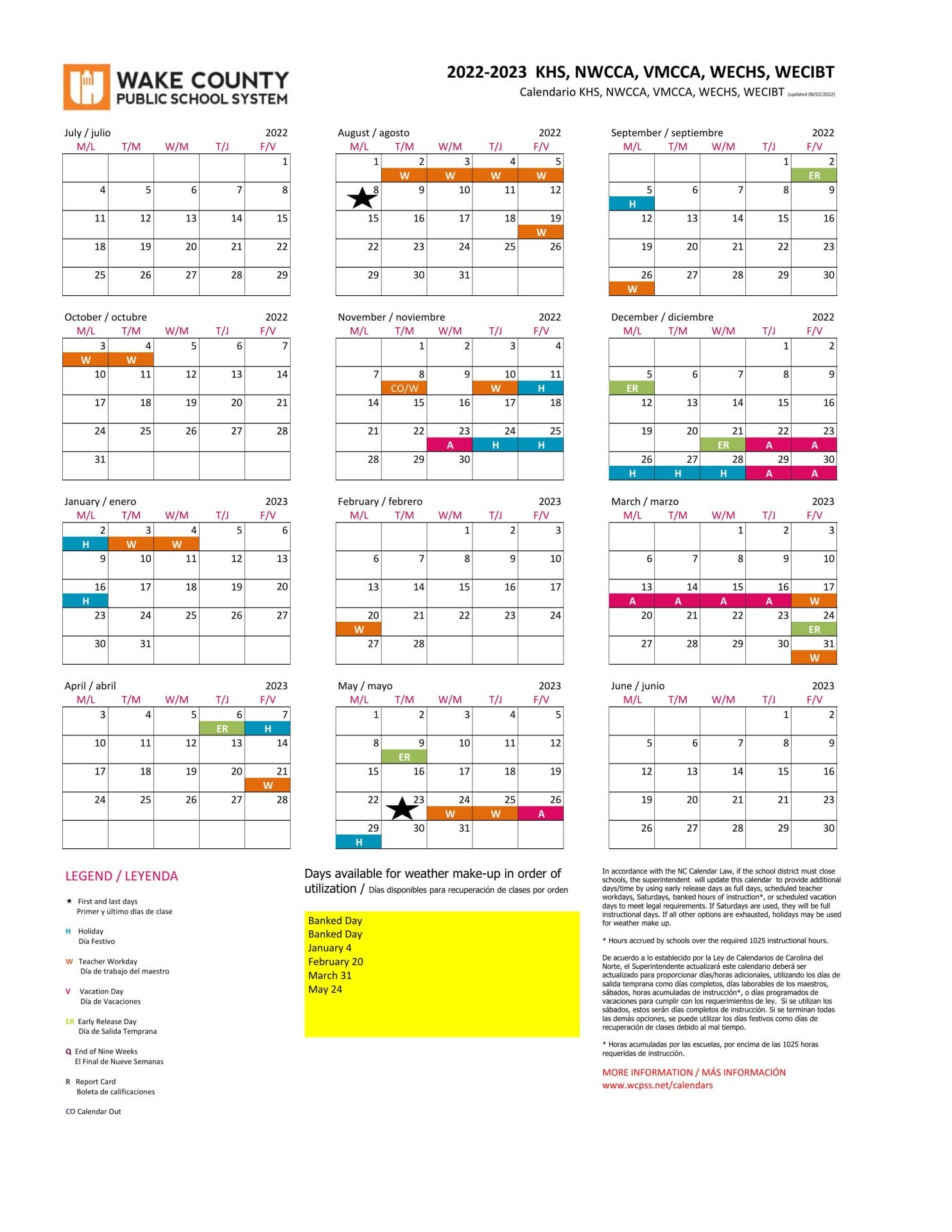 Wake County Public School Calendar for 2022-2023